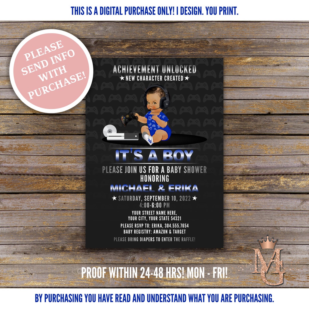 Gamer Boy Baby Shower Invitation: Royal Blue (digital Download) - Etsy