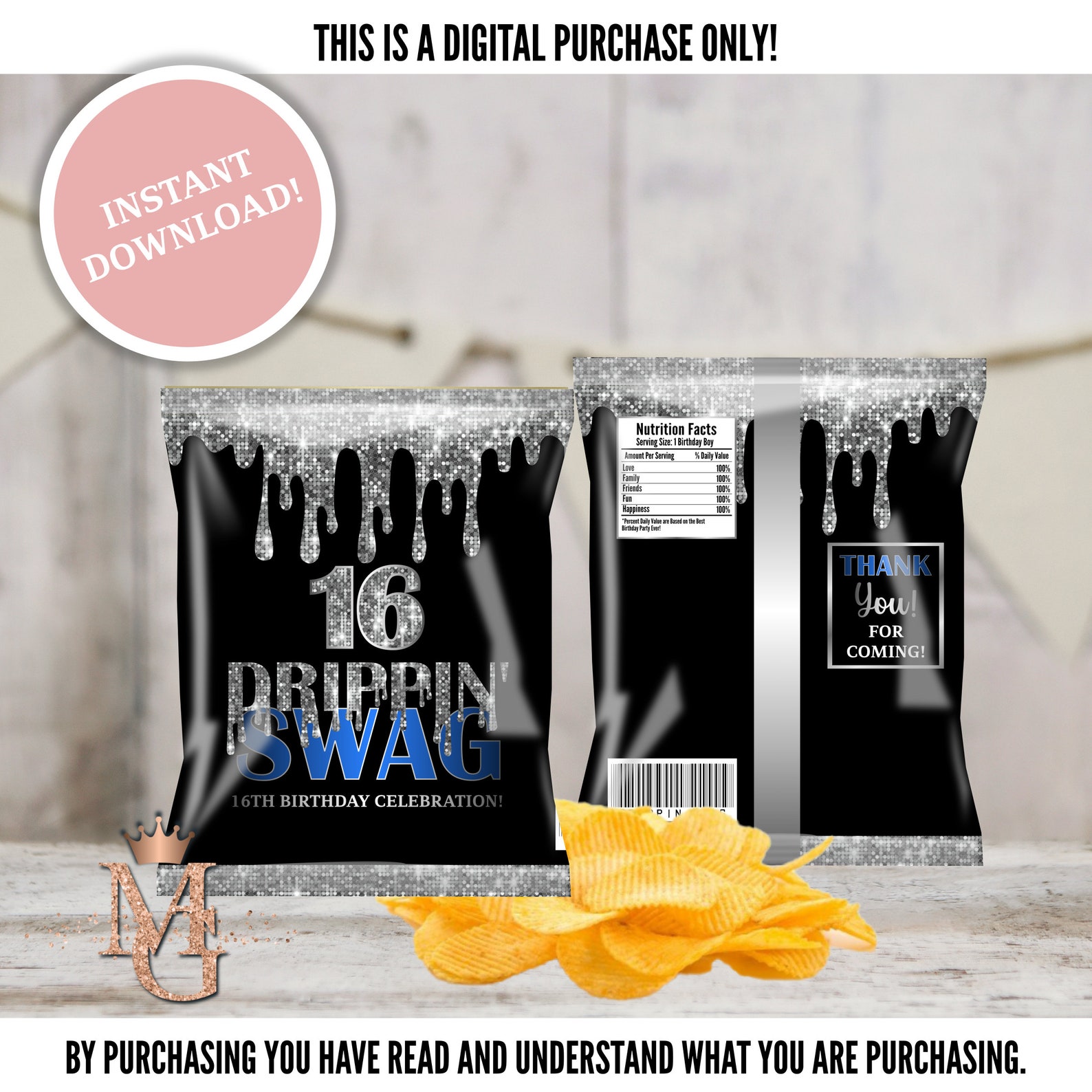 Swag 16 Birthday Birthday Chip Bag Printable Chip Bag - Etsy