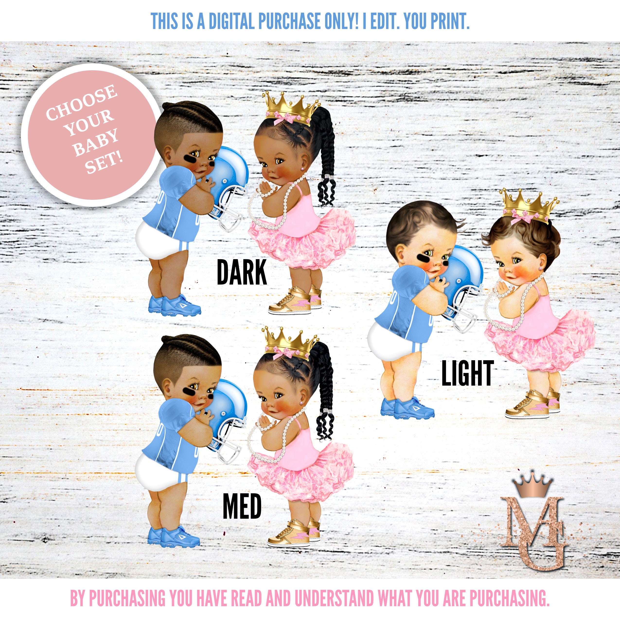 Touchdowns or Tutus Gender Reveal Invitation: Pink, Blue, Gold (digital ...