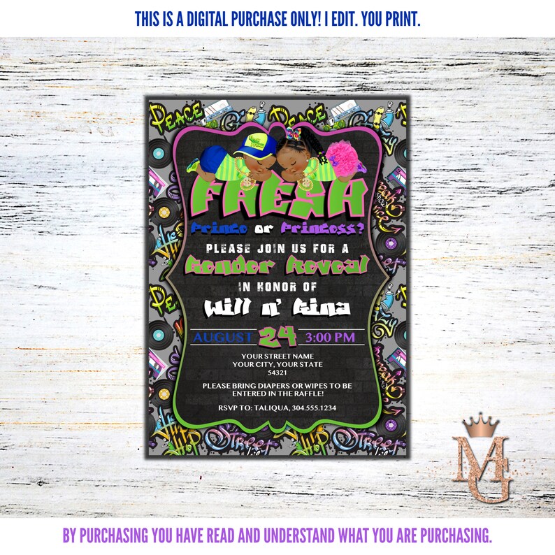 Fresh Prince or Princess Gender Reveal Invitation Hip Hop - Etsy