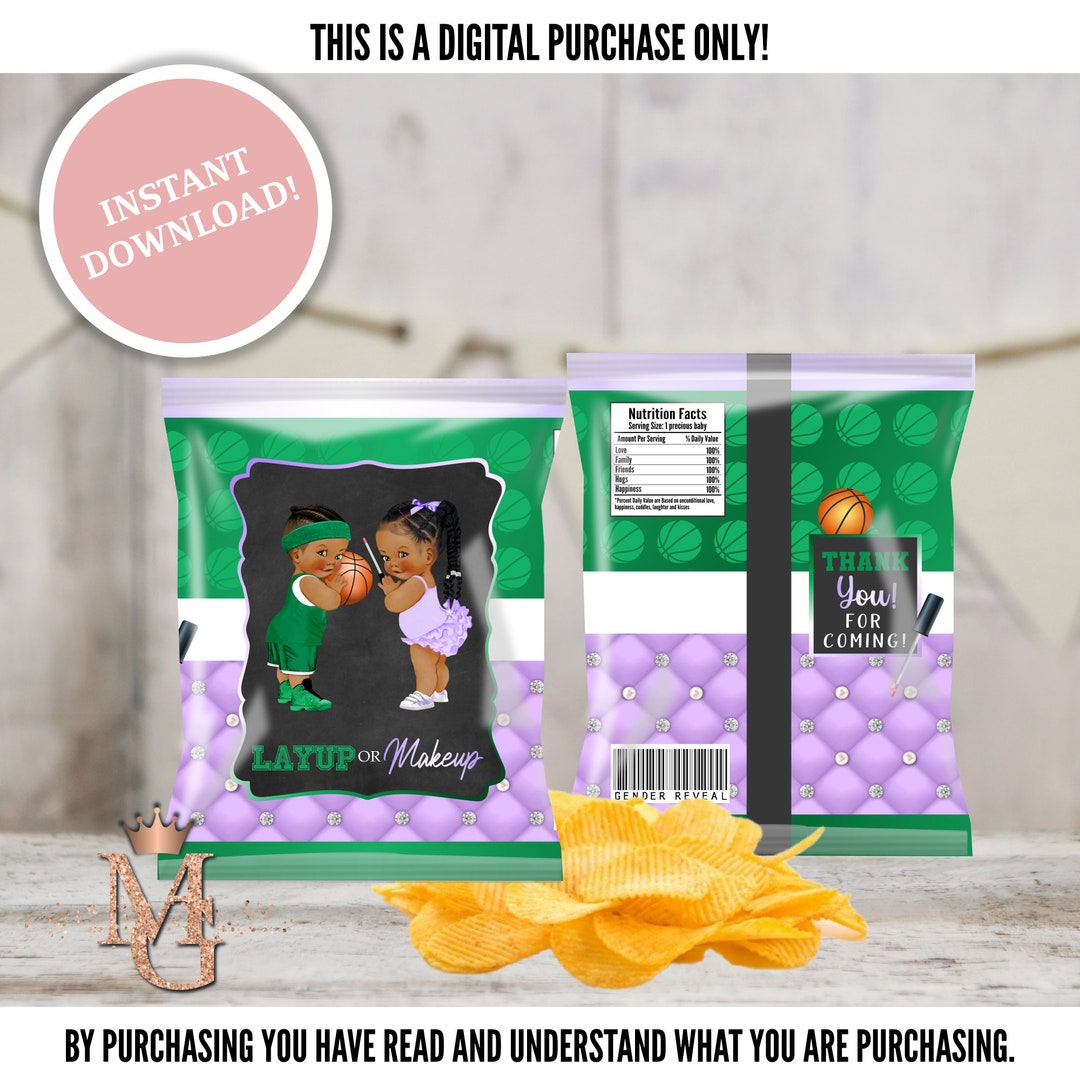 Layups or Makeup Gender Reveal! Gender Reveal Chip Bag! Printable Chip ...
