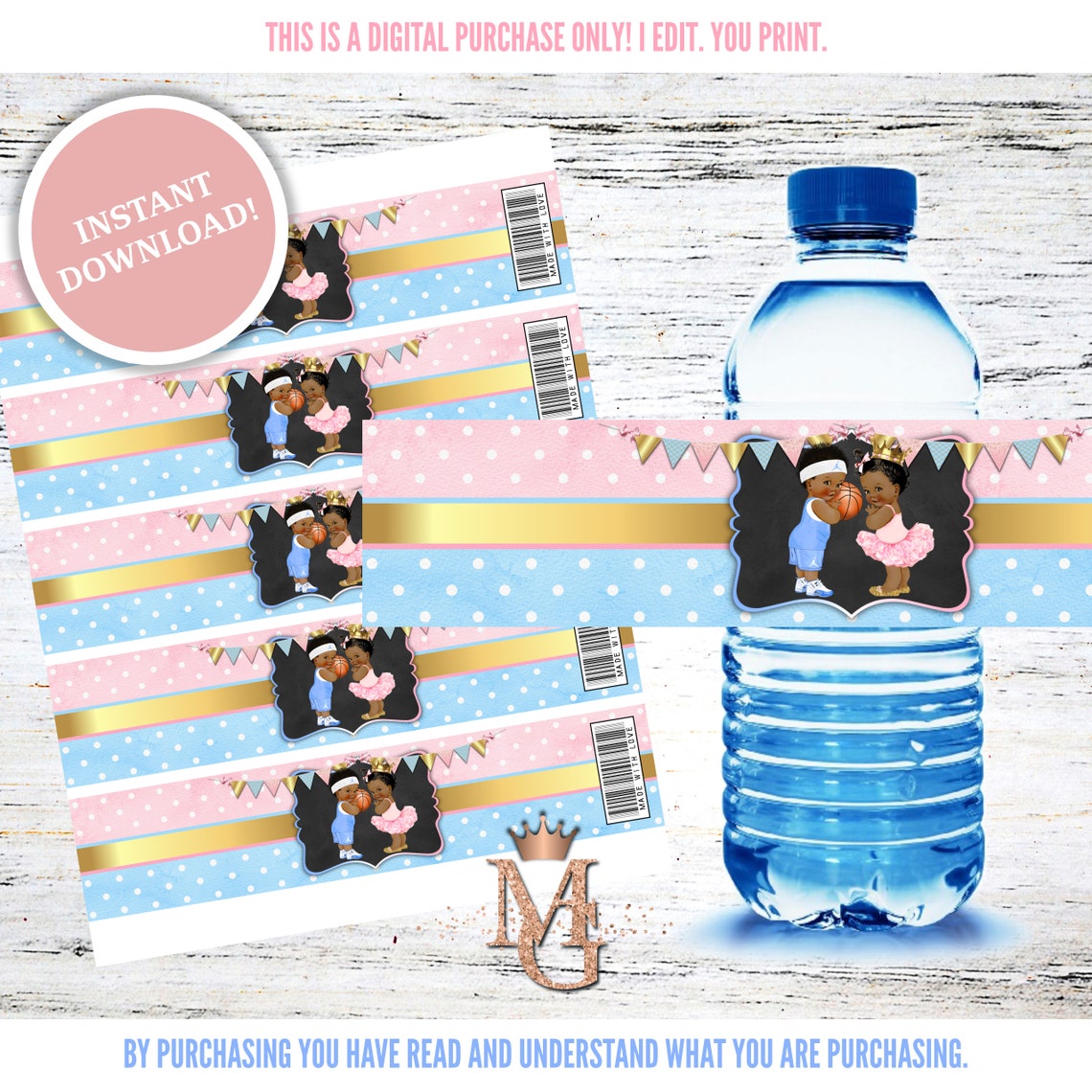 Free Throws or Pink Bows Water Bottle Label! Blue, Pink and Gold ...