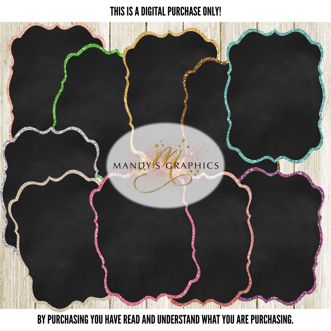 Chalkboard Glitter Frames Clipart Set 10 PNG Images - Etsy