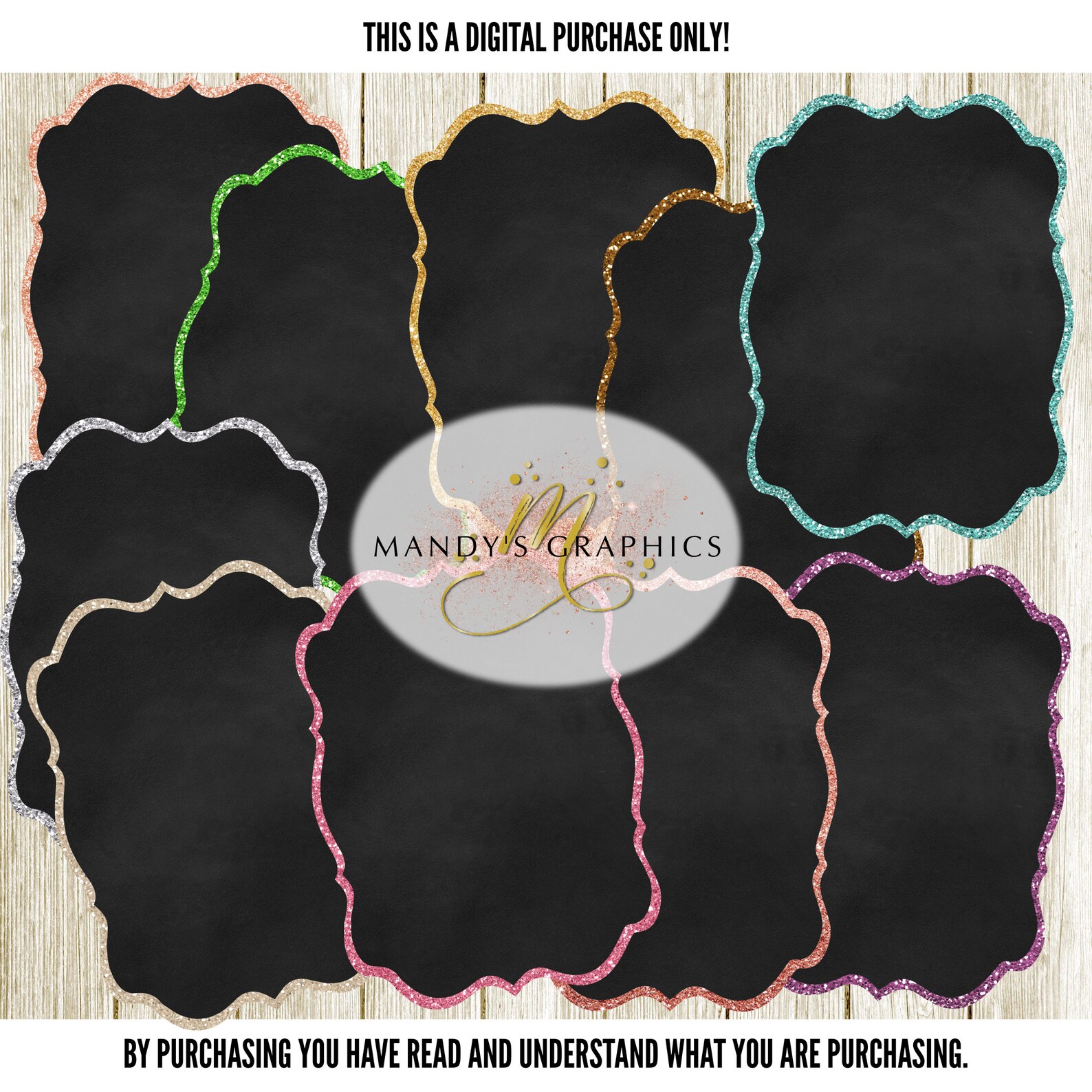 Chalkboard Glitter Frames Clipart Set, 10 PNG Images - Etsy