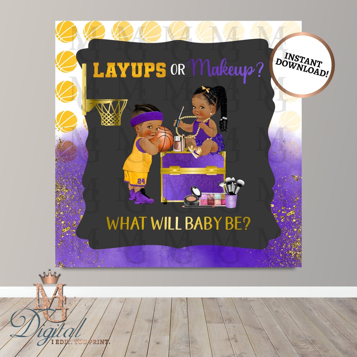 Layup or Makeup Gender Reveal Backdrop Instant Download - Etsy