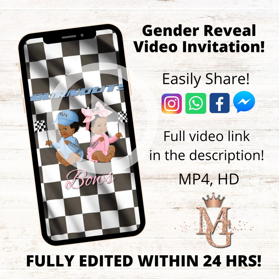 Burnouts Or Bows Gender Reveal Video Invitation Racing Gender Reveal