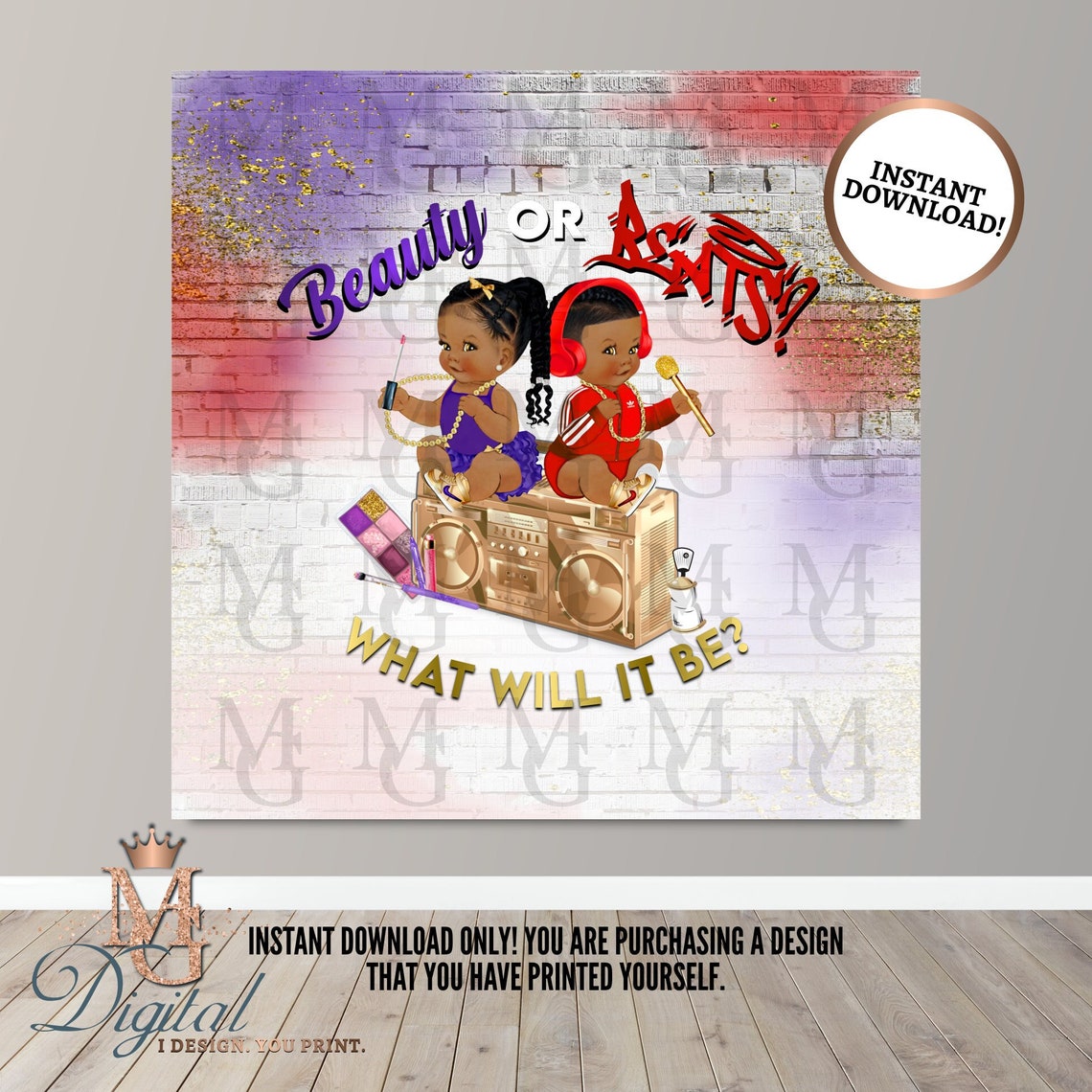 Beauty or Beats Gender Reveal Backdrop: Hip Hop Theme (digital File) - Etsy