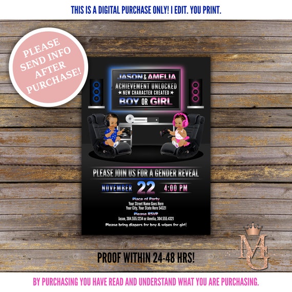 Gamer Gender Reveal Invitation Gamer Girl or Boy Gender | Etsy