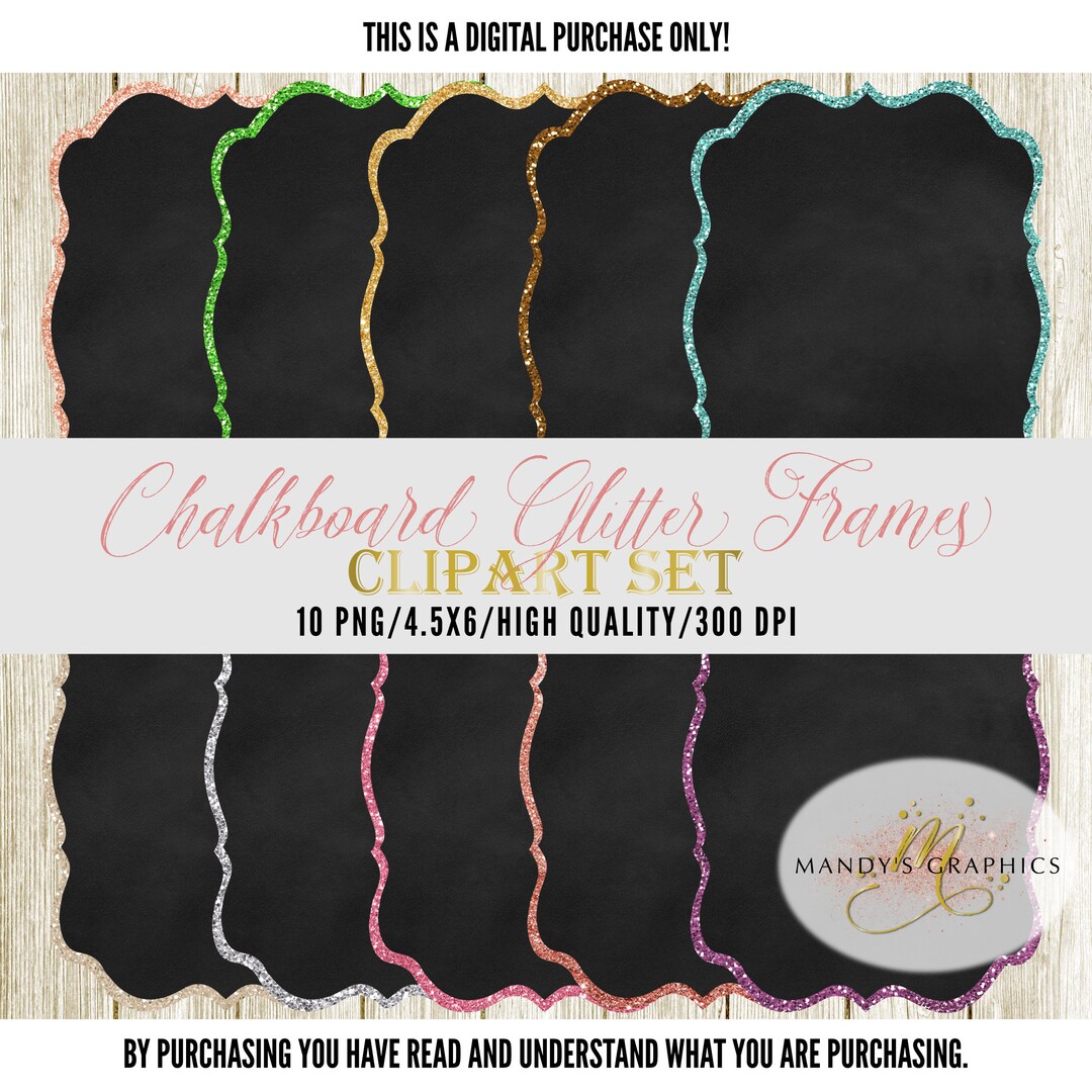 Chalkboard Glitter Frames Clipart Set, 10 PNG Images - Etsy