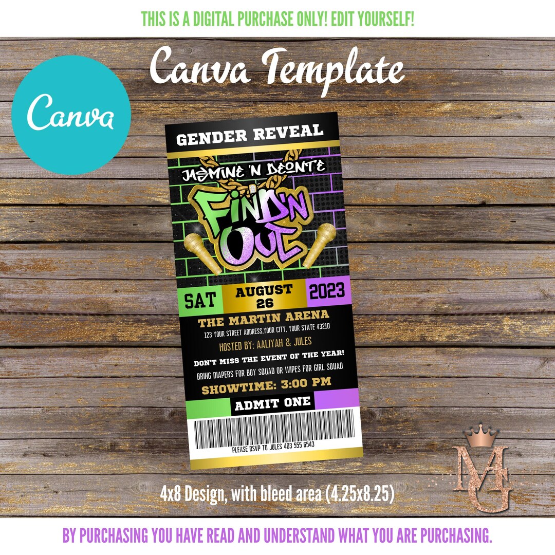 Find 'N Out Gender Reveal Invitation Template! Hip Hop Gender Reveal ...