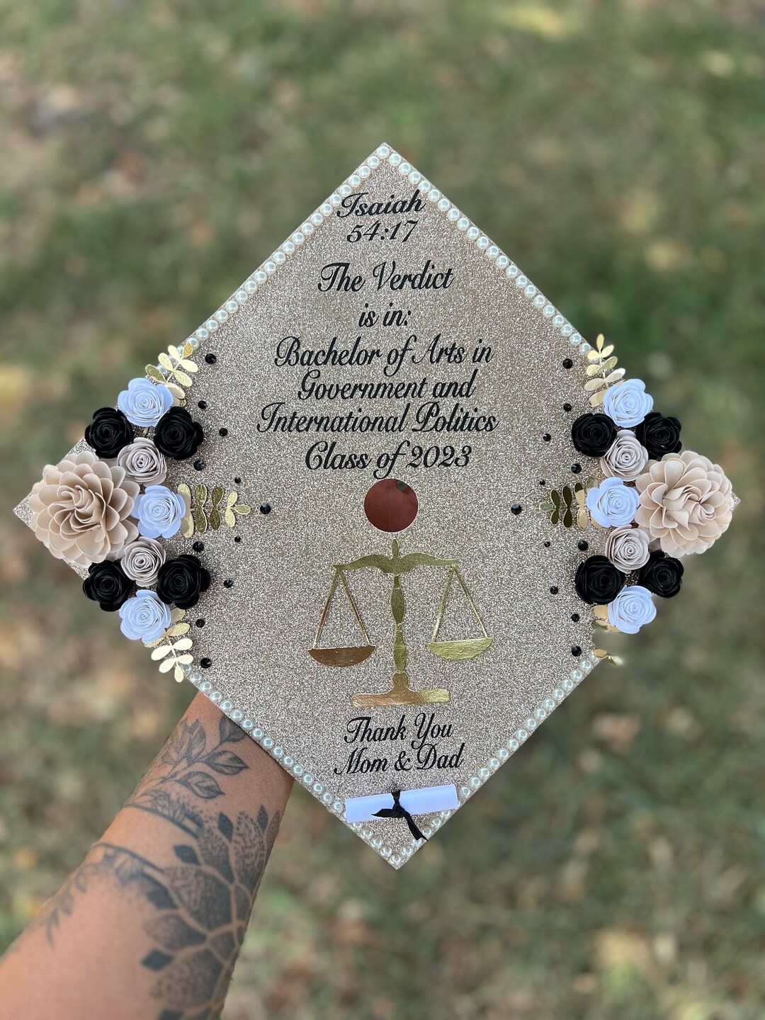 Law Student Graduation Cap Decoration | Paper Flowers, Scales of ...