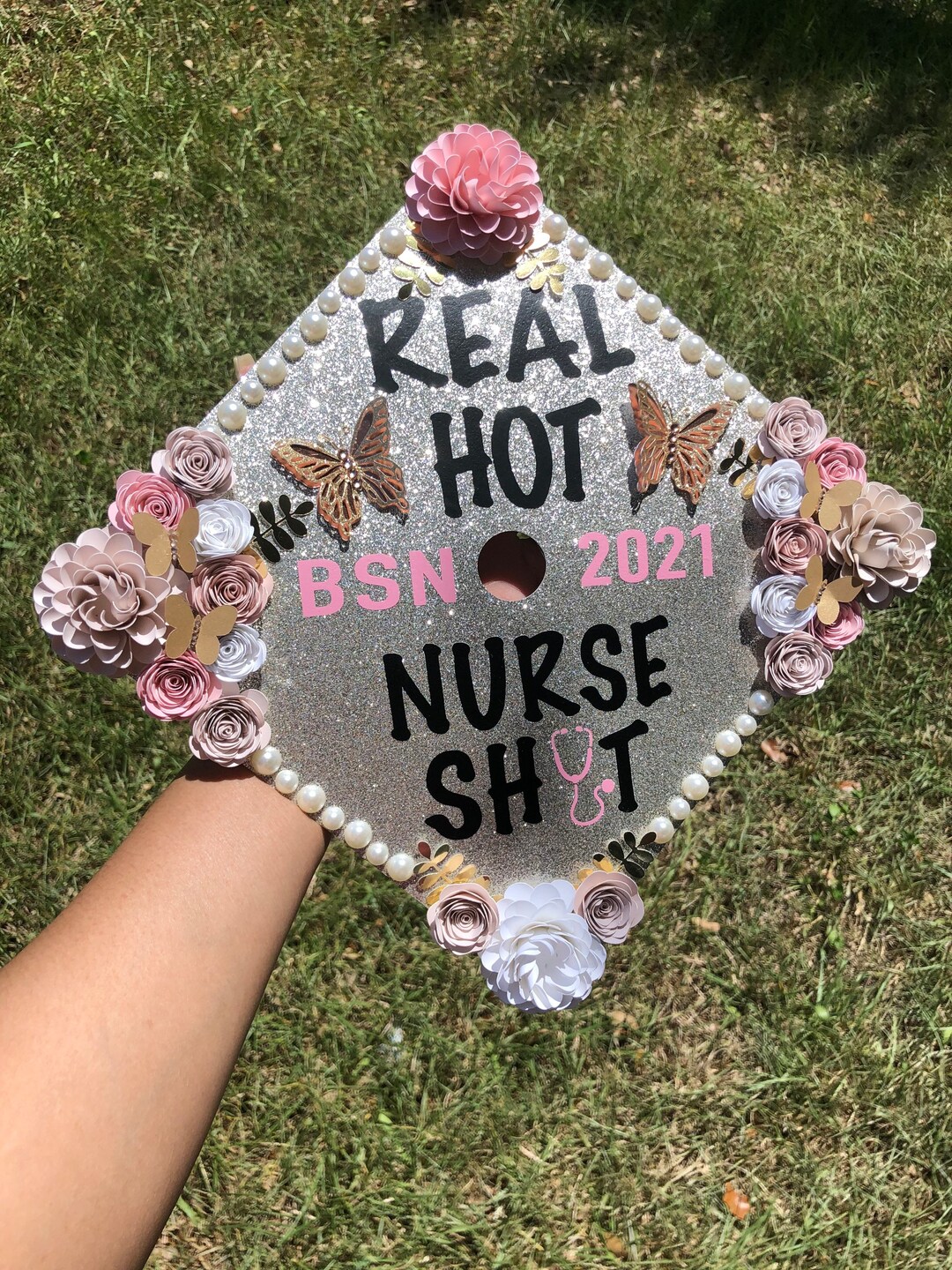 Graduation Cap Topper Graduation Cap Paper Flowers and Butterflies ...