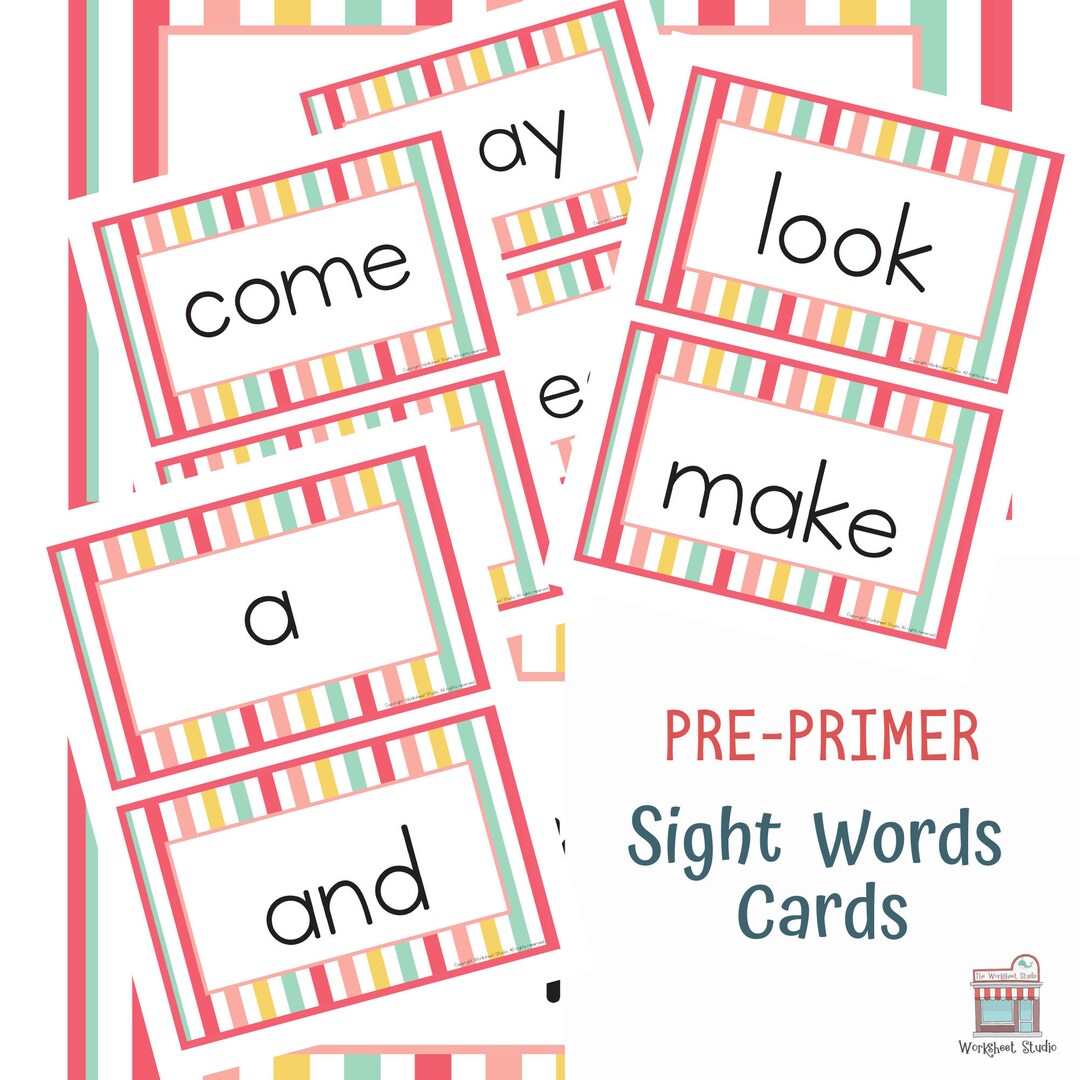 Pre-primer Sight Words Flashcards (perfect for Pre-k and Kindergarten ...