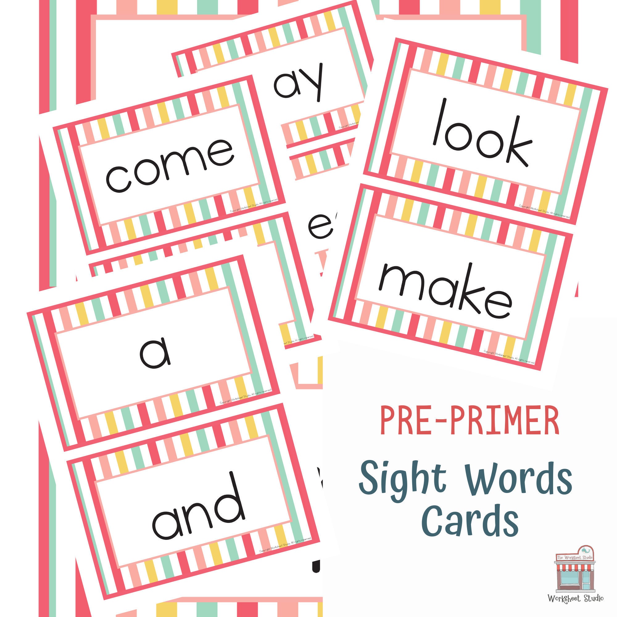 Pre-primer Sight Words Flashcards (perfect for Pre-k and Kindergarten ...