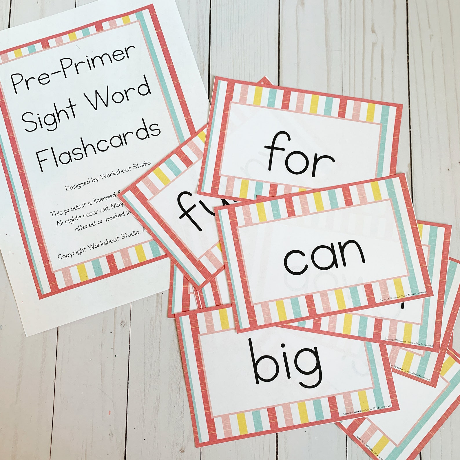 Pre-primer Sight Words Flashcards (perfect for Pre-k and Kindergarten ...