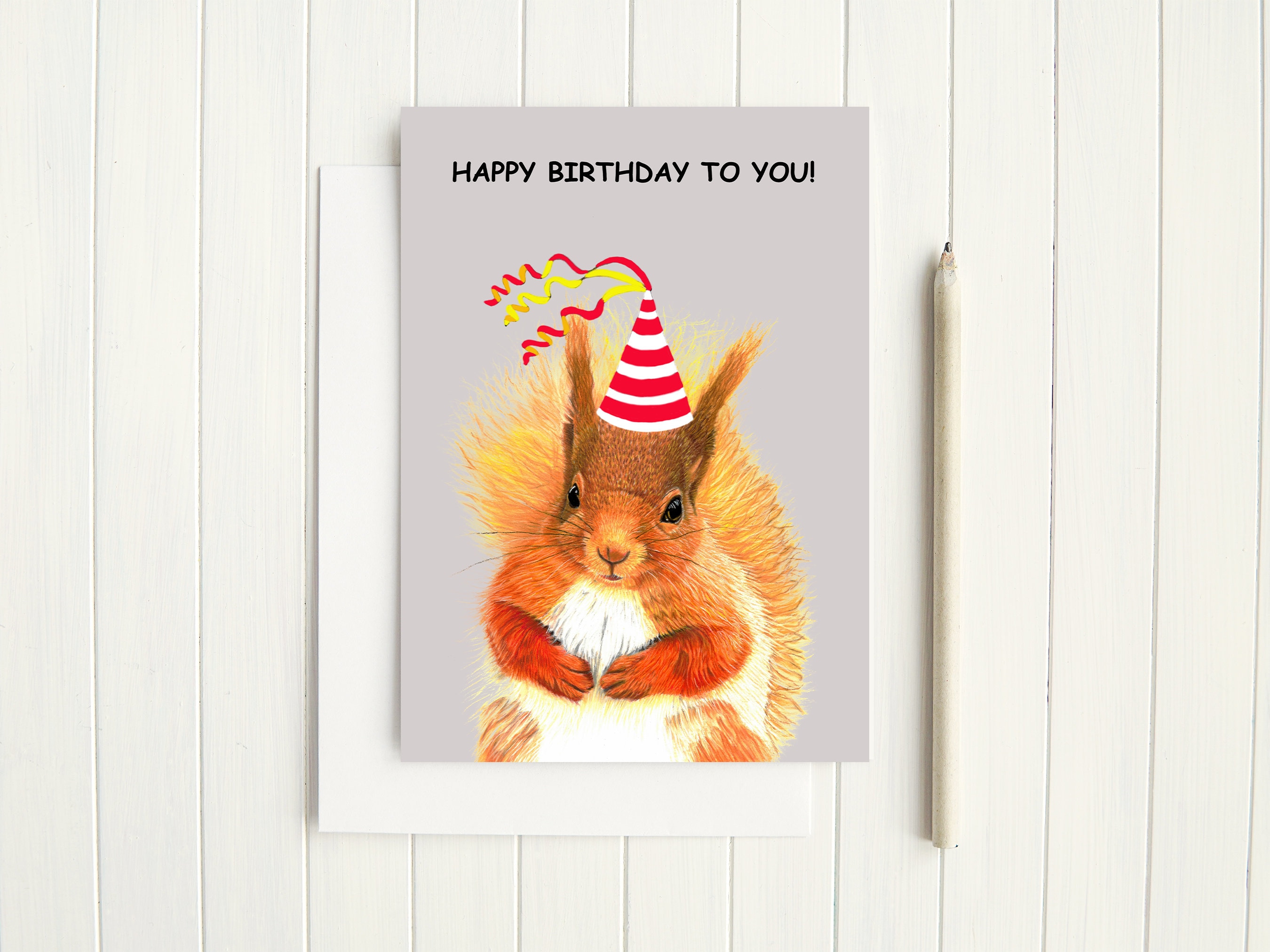 Happy Birthday Squirrel Card Birthday Cute Card Red | Etsy