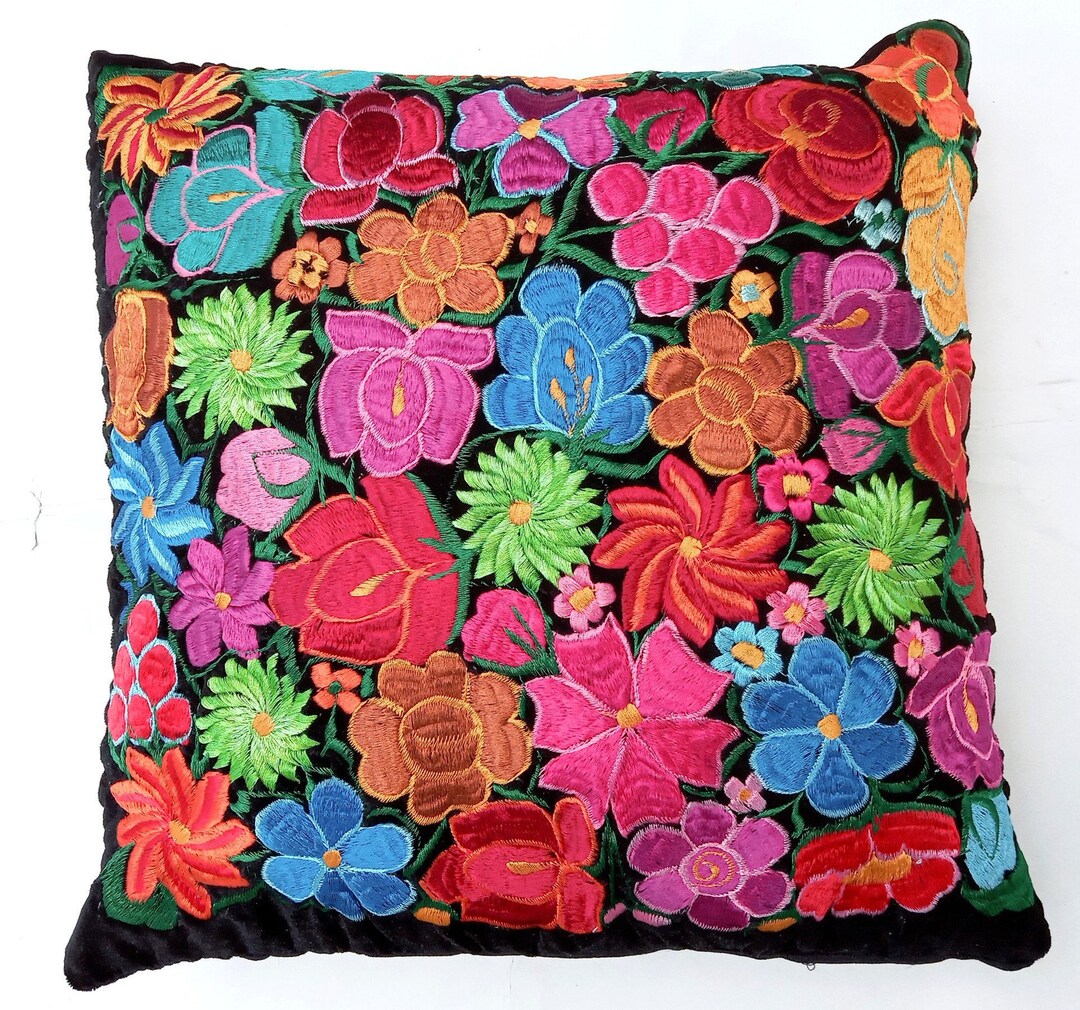 Velvet Guatemala Embroidery - Floral- Huipil Pillow Case Cushion Cover ...