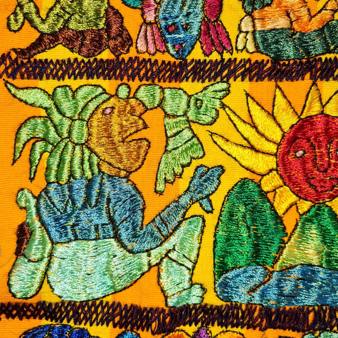 Handmade Hanging Embroidered Guatemalan Yellow Silk Wall Decor - Etsy
