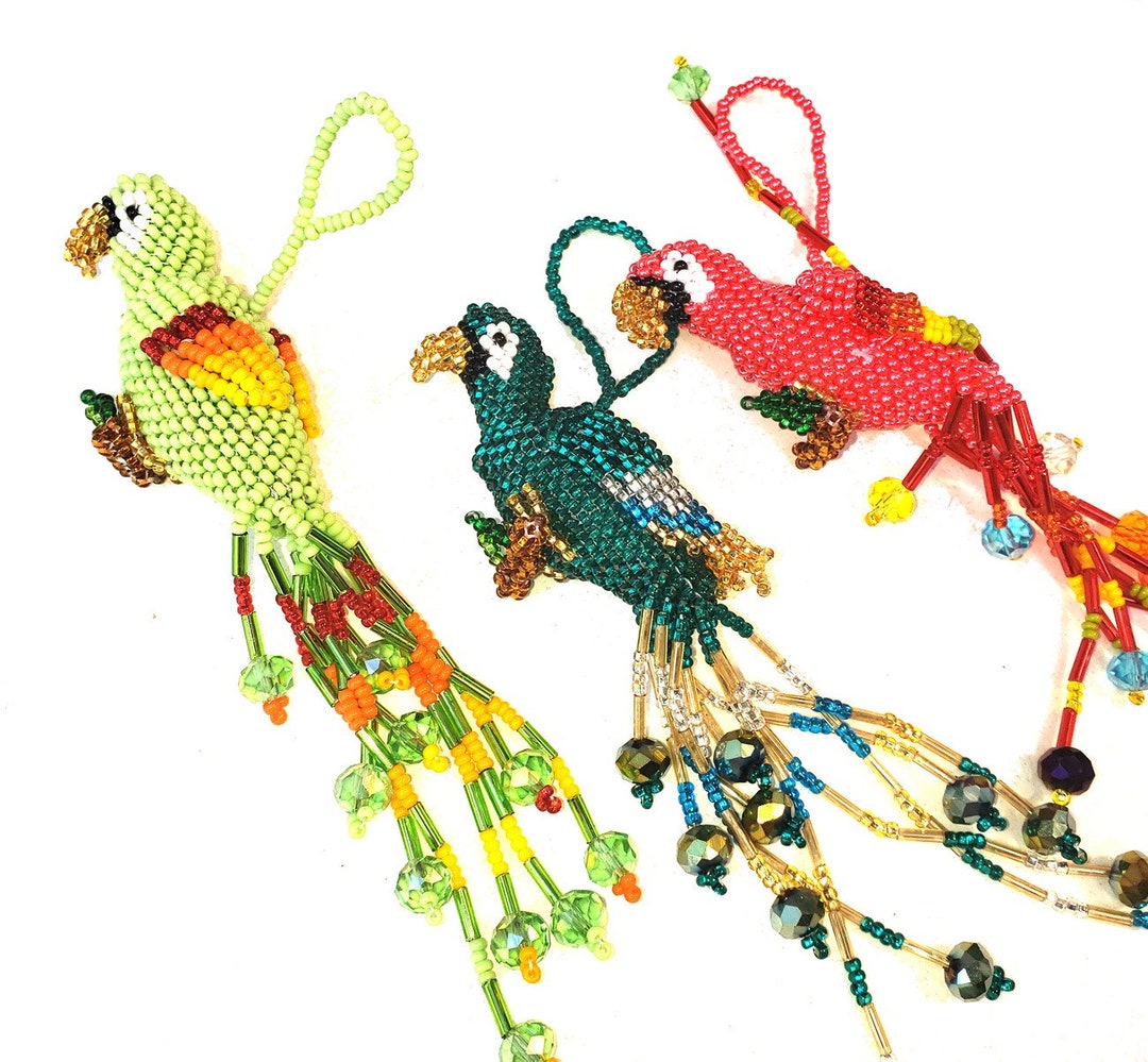 BEADED PARROT Hanging ORNAMENT Gift for Bird Lovers - Czech Glass Seed ...