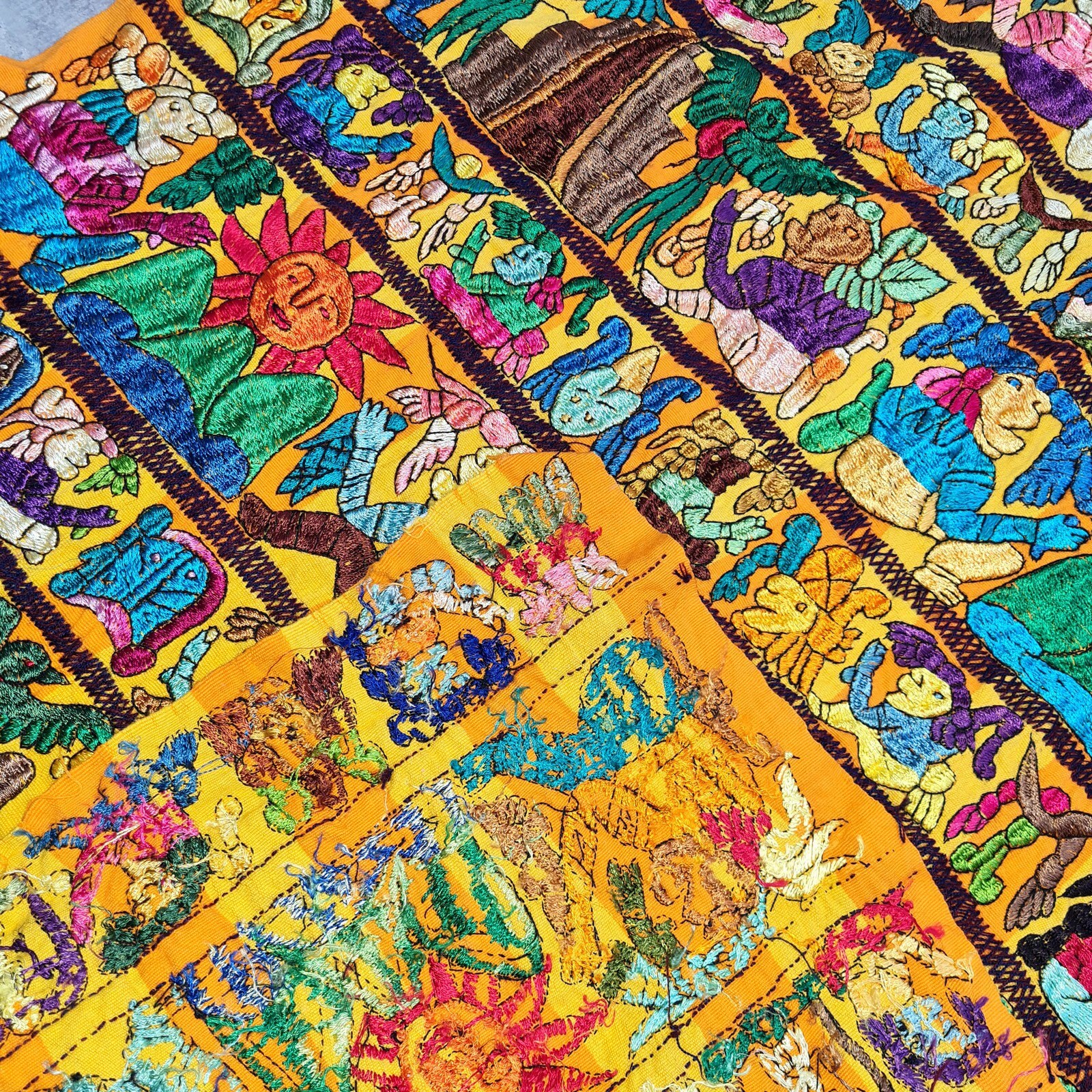 Handmade Hanging Embroidered Guatemalan Yellow Silk Wall Decor - Etsy