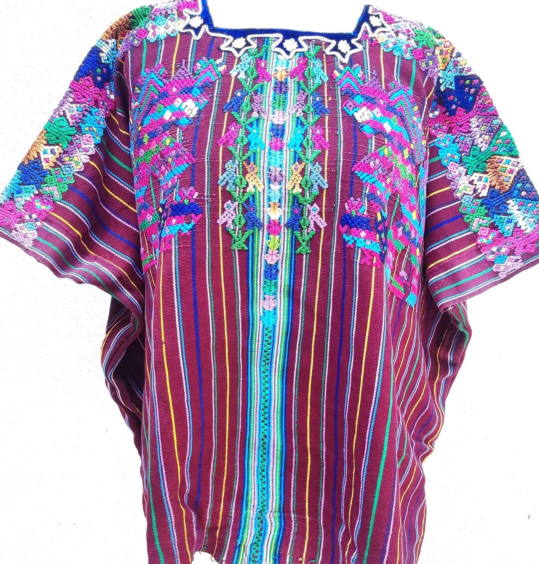 Vintage Guatemalan Unique Handmade Weaved Cotton BURGUNDY -mayan HORSES ...