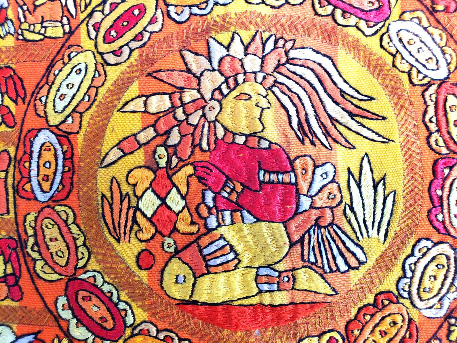 Handmade hanging embroidered Guatemalan orange silk wall decor | Etsy