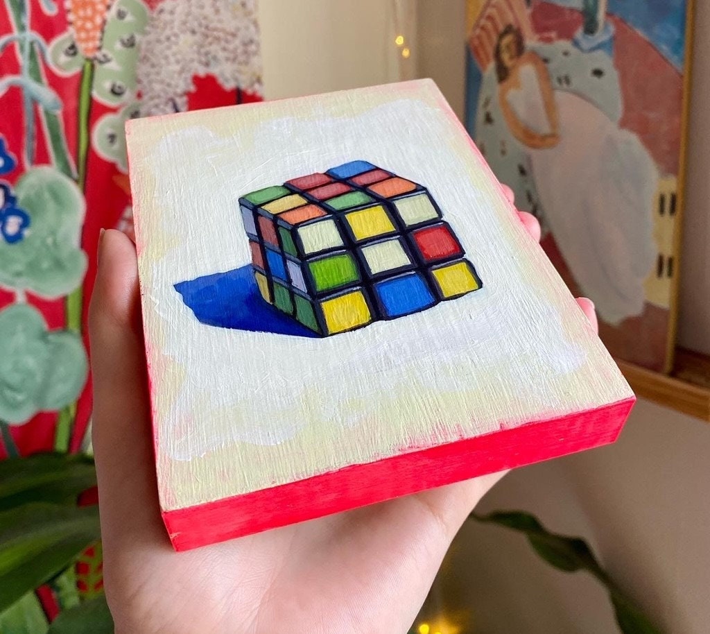 CUBE Original Art Rubik's Cube Painting Rubik's Cube Wall Art Game Room ...