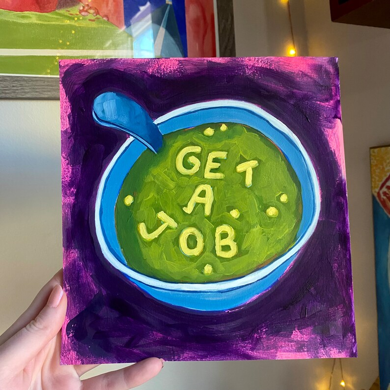 Get a Job Spongebob Painting Meme Art Unique Wall Art Funny Home Décor ...