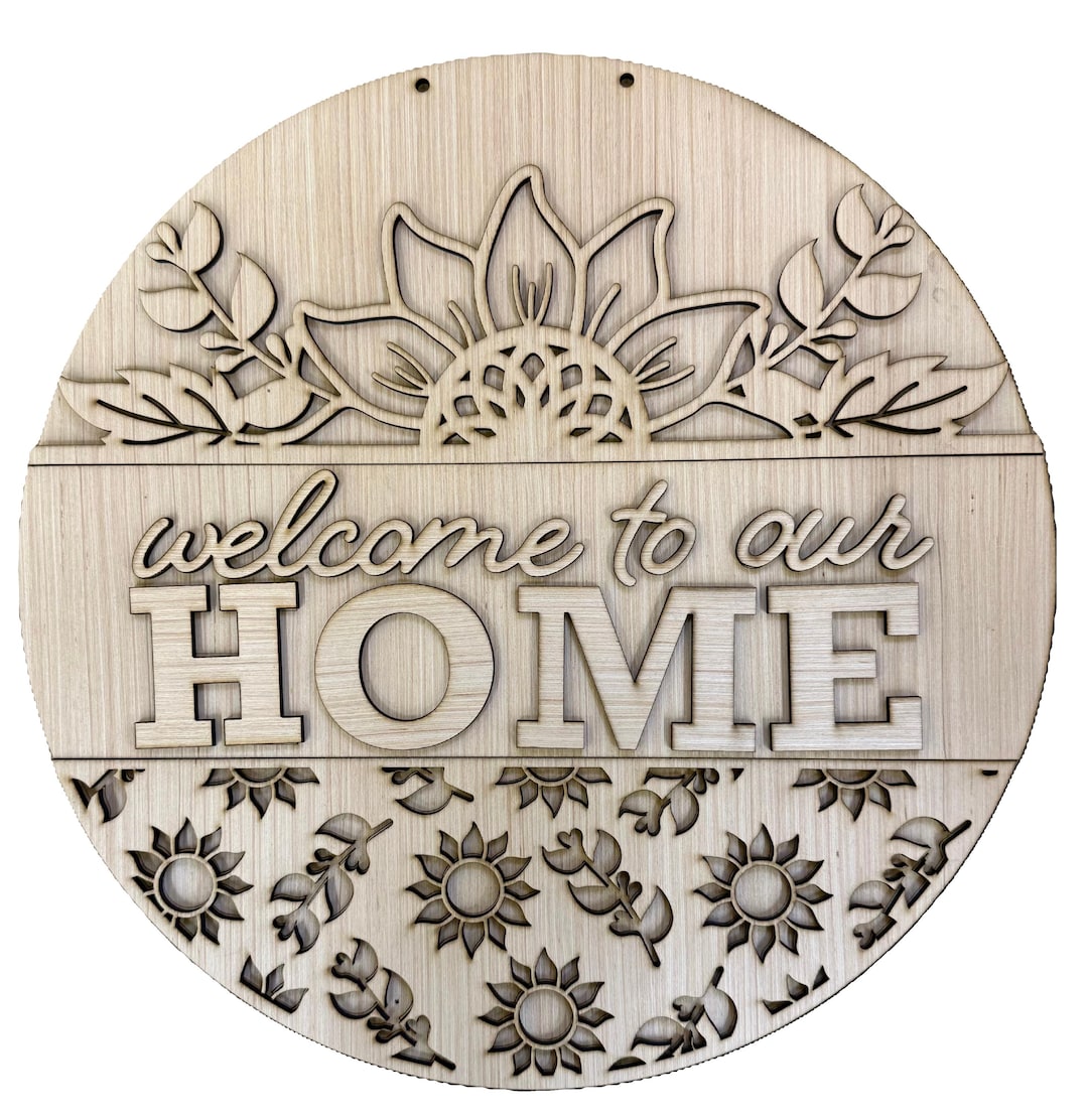 Welcome to Our Home Sunflower Door Hanger Blank | Wood Door Decor ...
