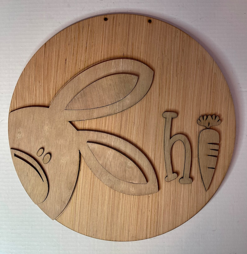 Bunny Hi Round Wood Easter Door Hanger Blank - Etsy