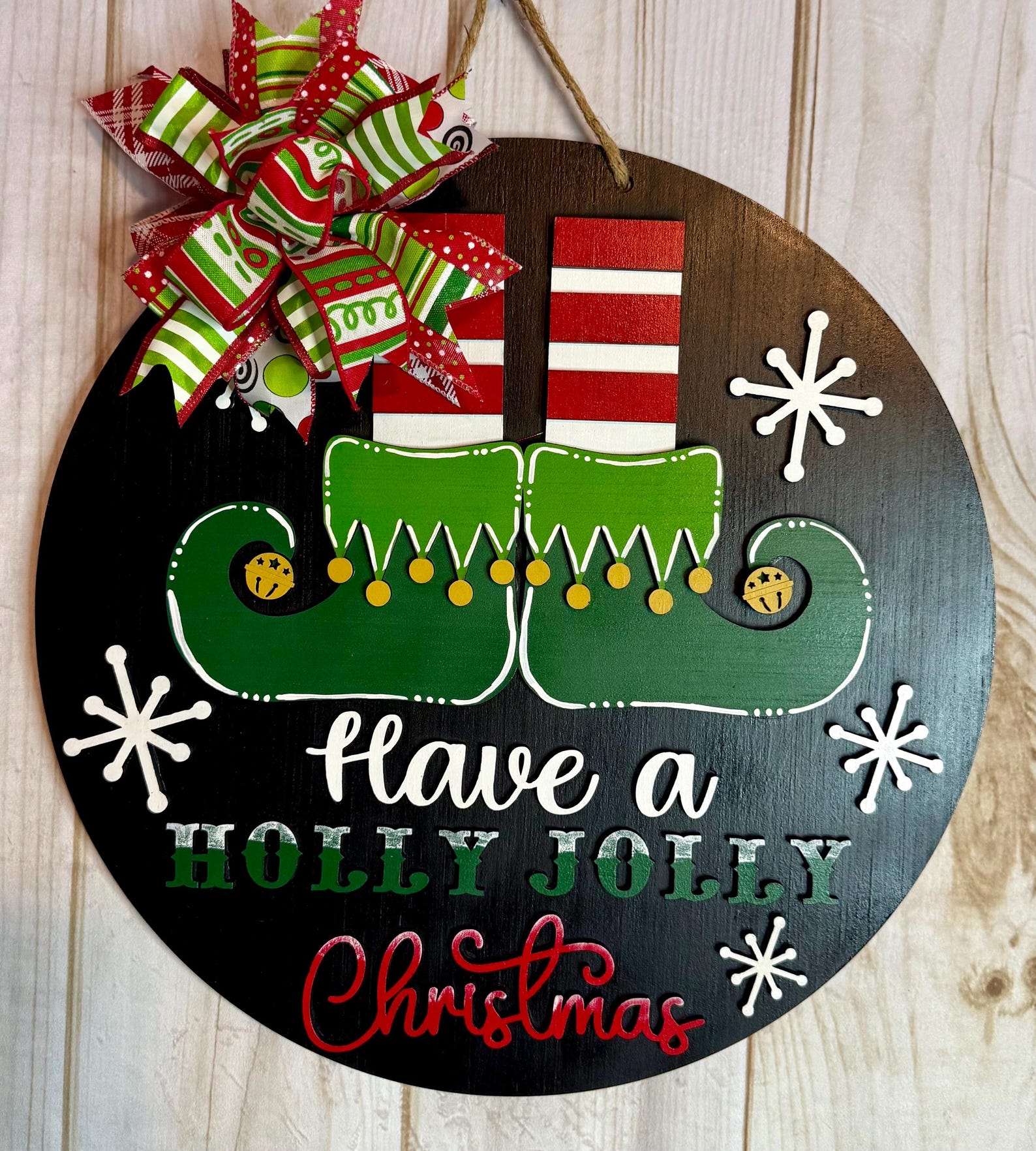 Elf Holly Jolly Christmas Wood Door Hanger | Christmas Front Door Decor ...