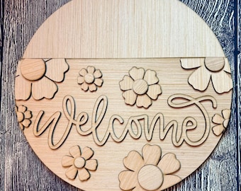 Spring Floral Welcome Wood Door Hanger Blank | Spring Door Hanger ...