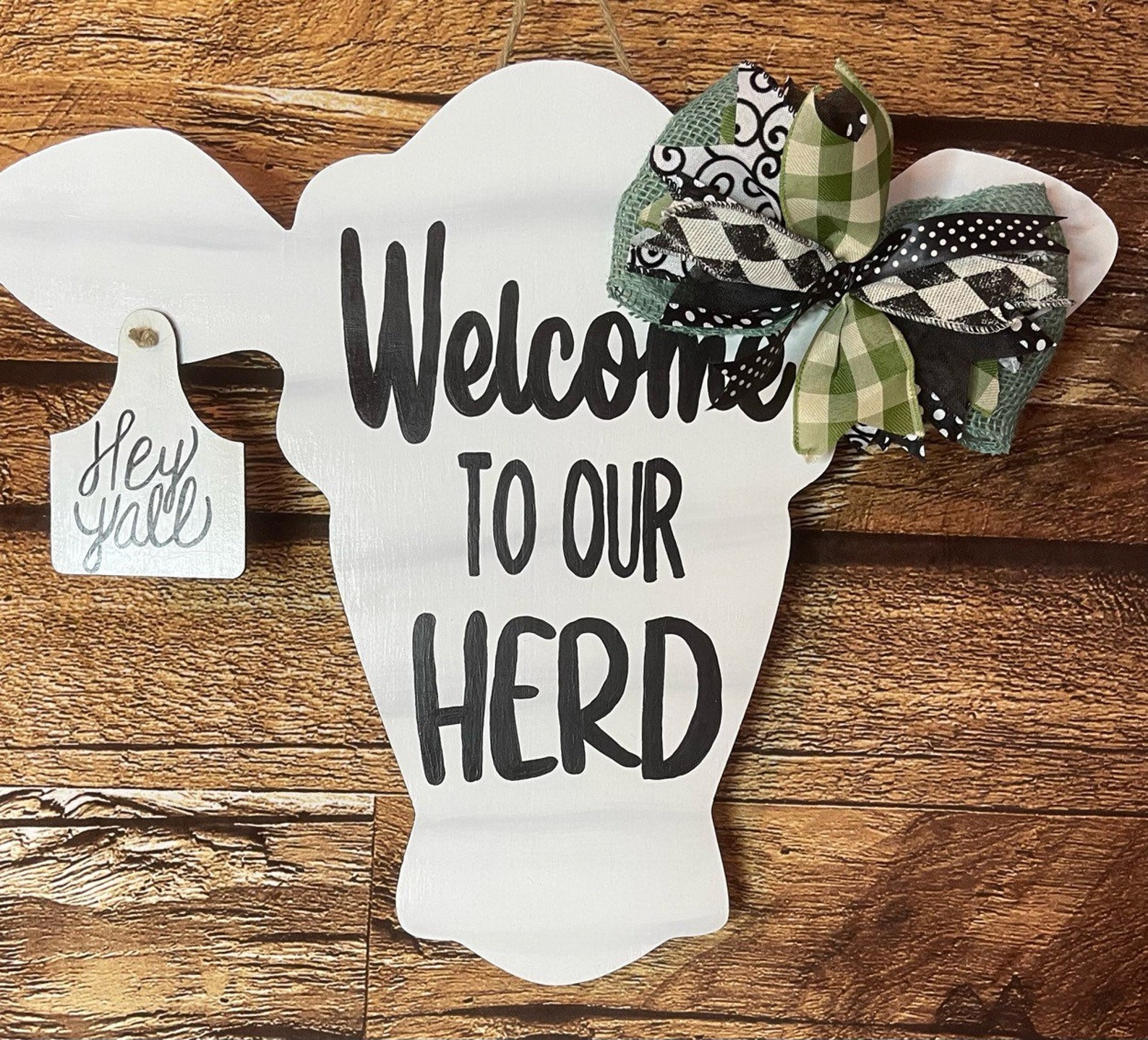 Cow Head With Tag Welcome to Our Herd Wood Door Hanger - Etsy