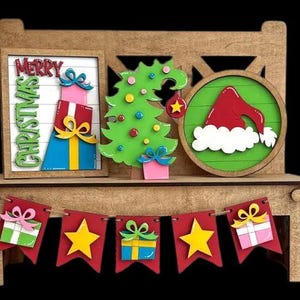 Whimsical Christmas Tree Park Bench Decor Interchangeable Inserts for ...