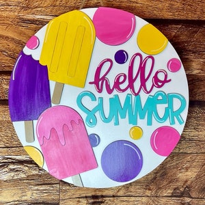 Hello Summer Popsicle and Dots Wood Door Hanger | Front Door Sign ...
