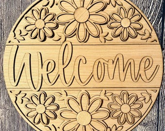 Spring Floral Welcome Wood Door Hanger Blank | Spring Door Hanger ...