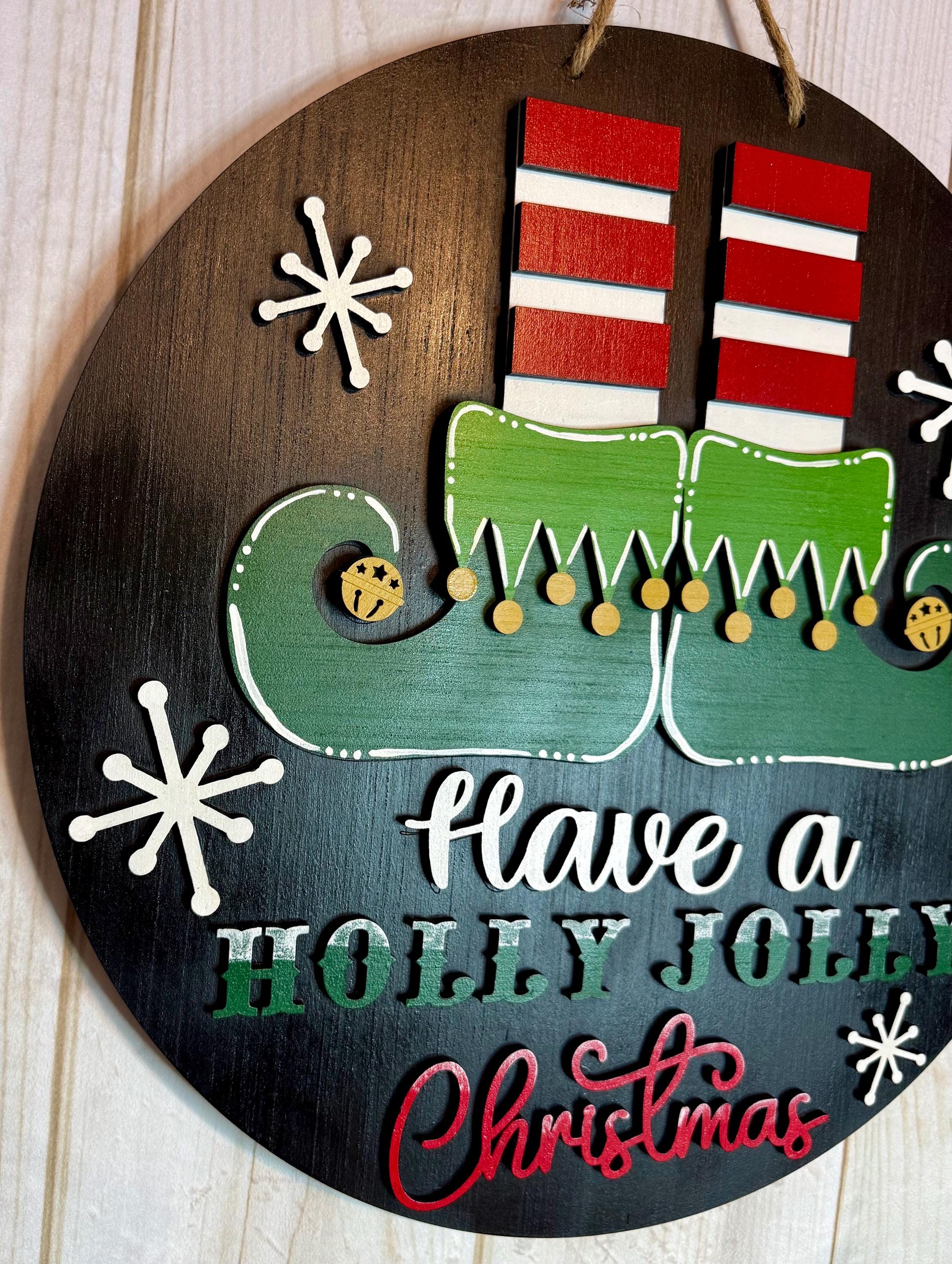 Elf Holly Jolly Christmas Wood Door Hanger | Christmas Front Door Decor ...