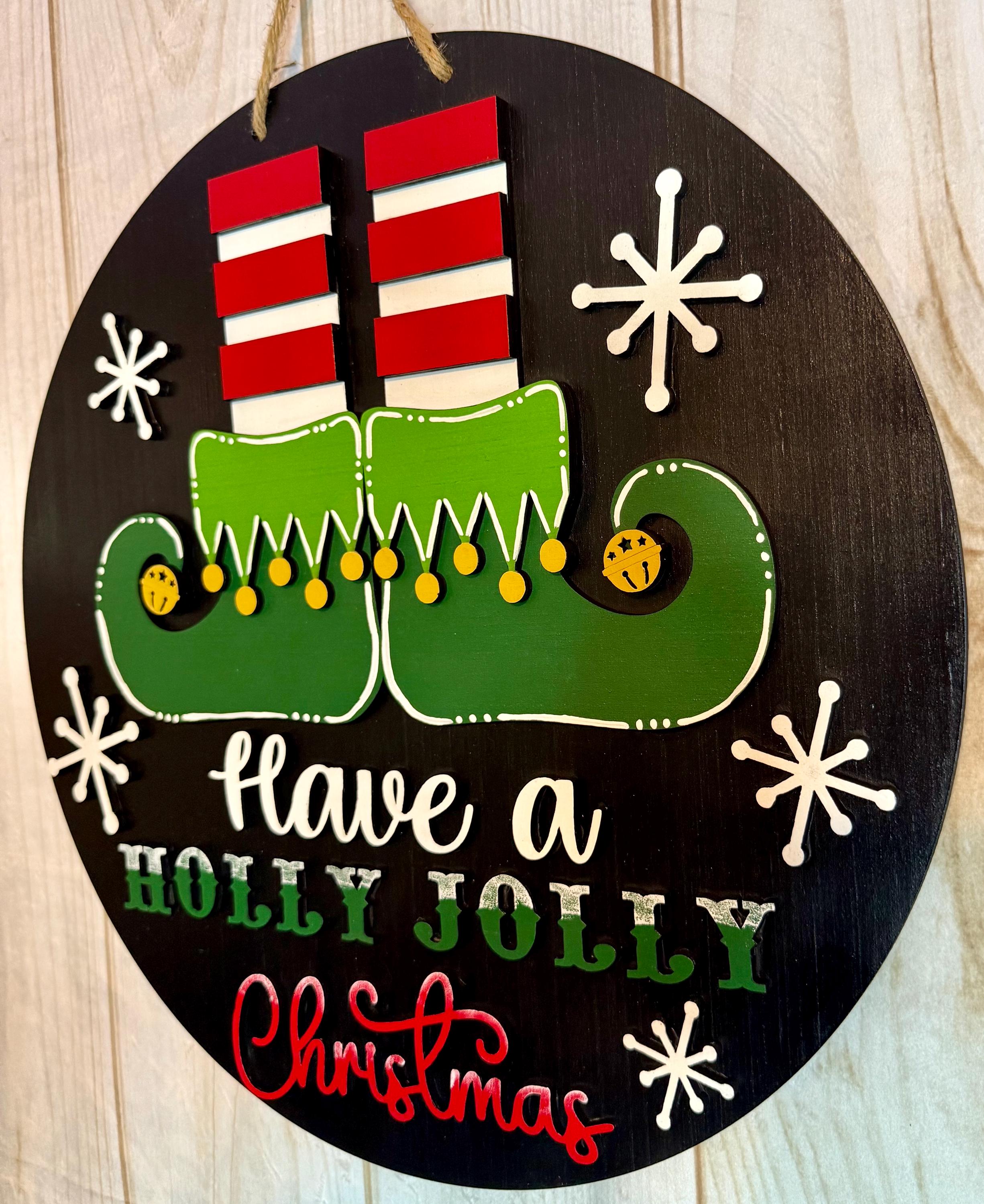 Elf Holly Jolly Christmas Wood Door Hanger | Christmas Front Door Decor ...