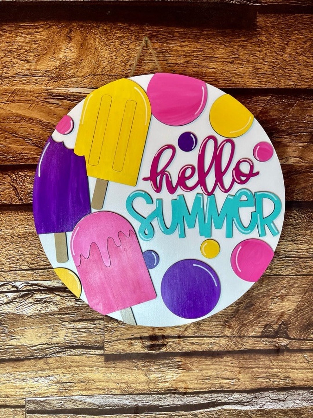Hello Summer Popsicle and Dots Wood Door Hanger | Front Door Sign ...