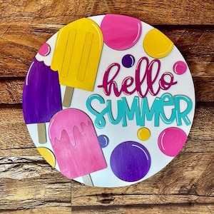 Hello Summer Popsicle and Dots Wood Door Hanger | Front Door Sign ...