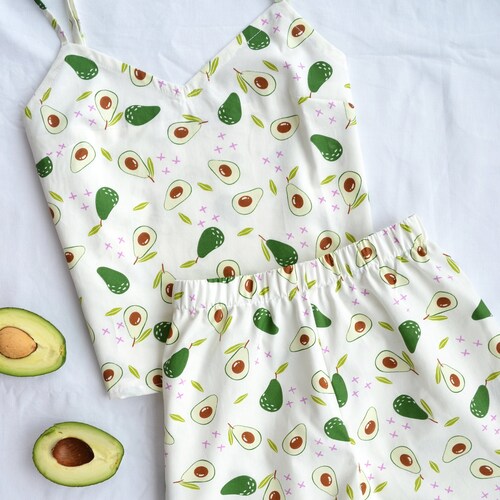 Cotton Pajama Set for Women With Avocado / Summer Pajama Set | Etsy