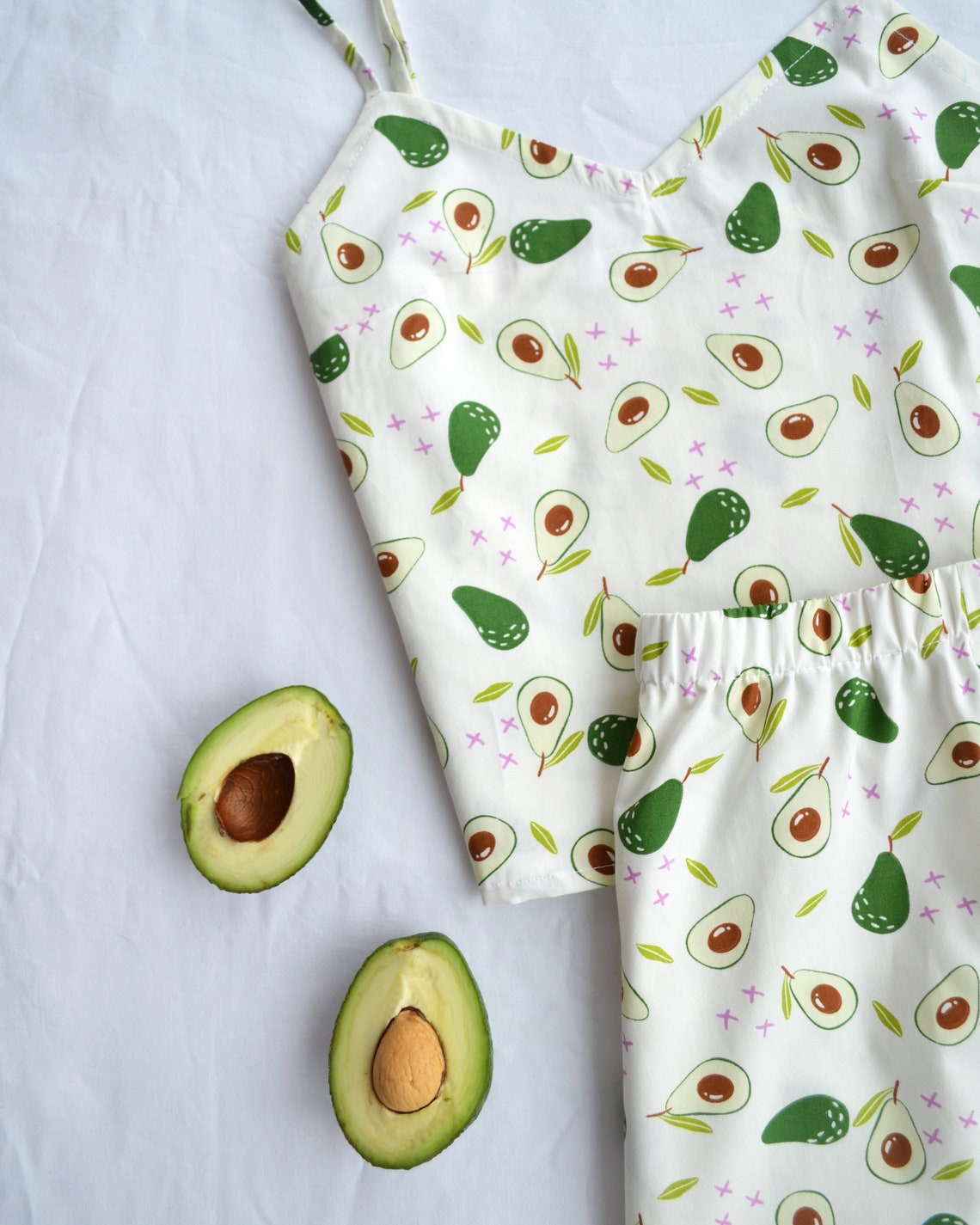 Cotton Pajama Set for Women With Avocado / Summer Pajama Set | Etsy