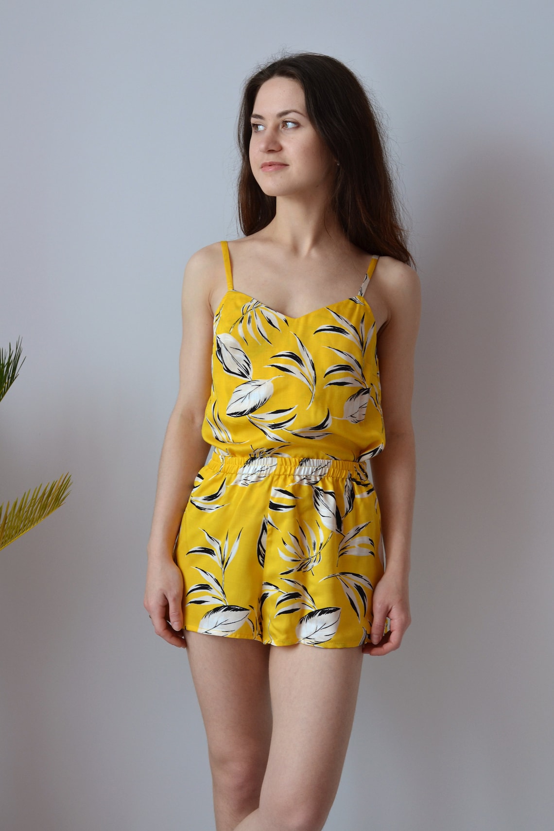 Womens Cotton Pajamas Yellow Floral PJS for Summer - Etsy