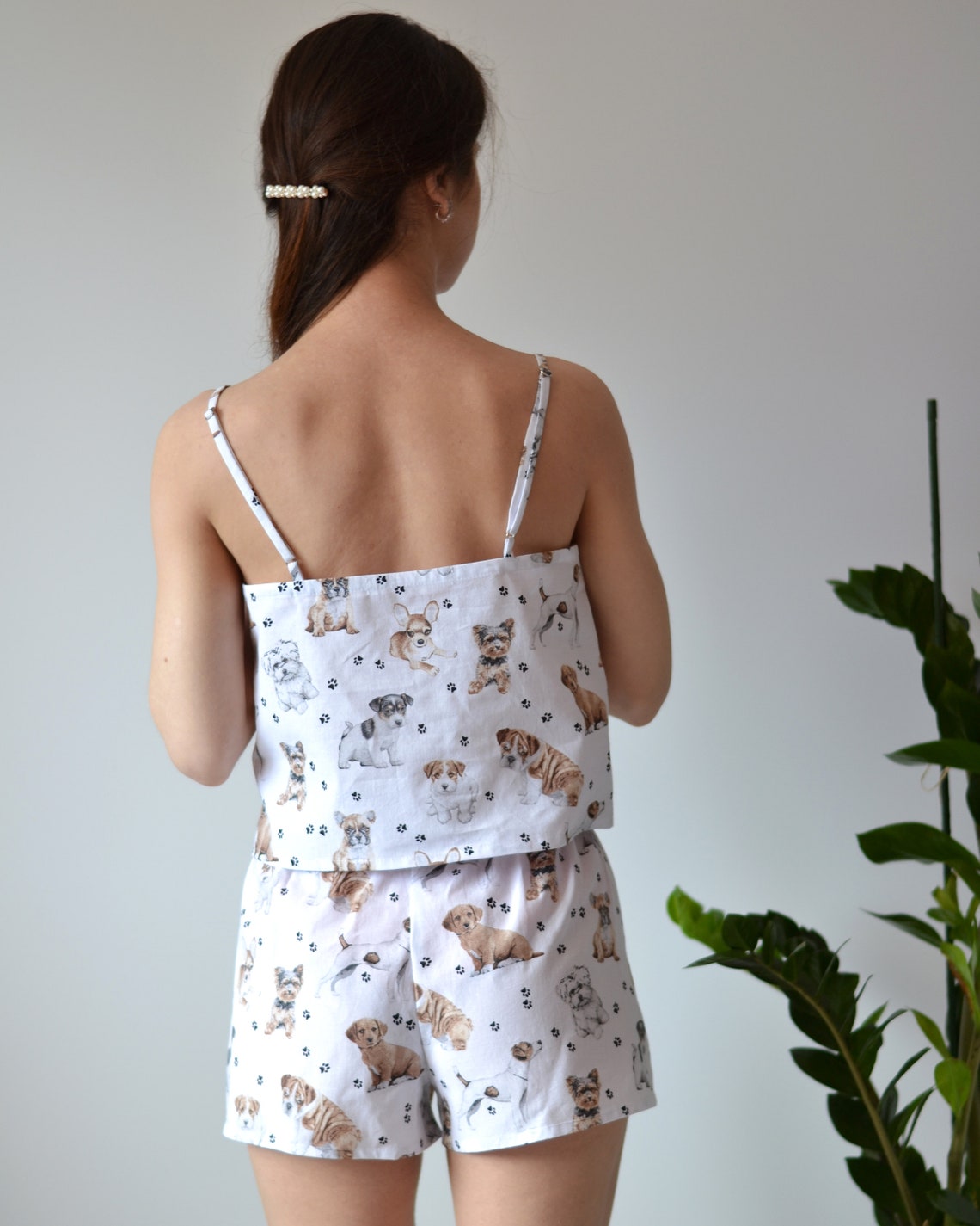 Cotton Pajama Set for Women With Dogs / Summer Pajama Set With | Etsy