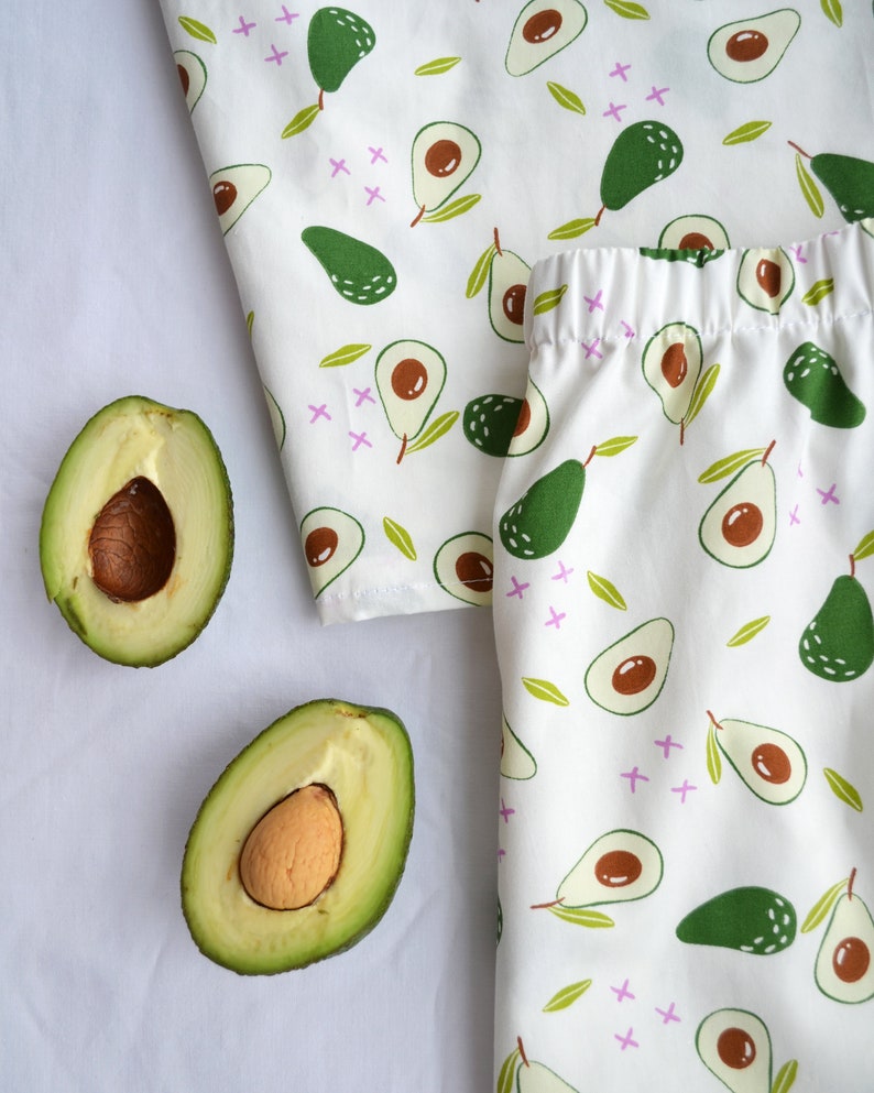 Cotton Pajama Set for Women With Avocado / Summer Pajama Set With ...