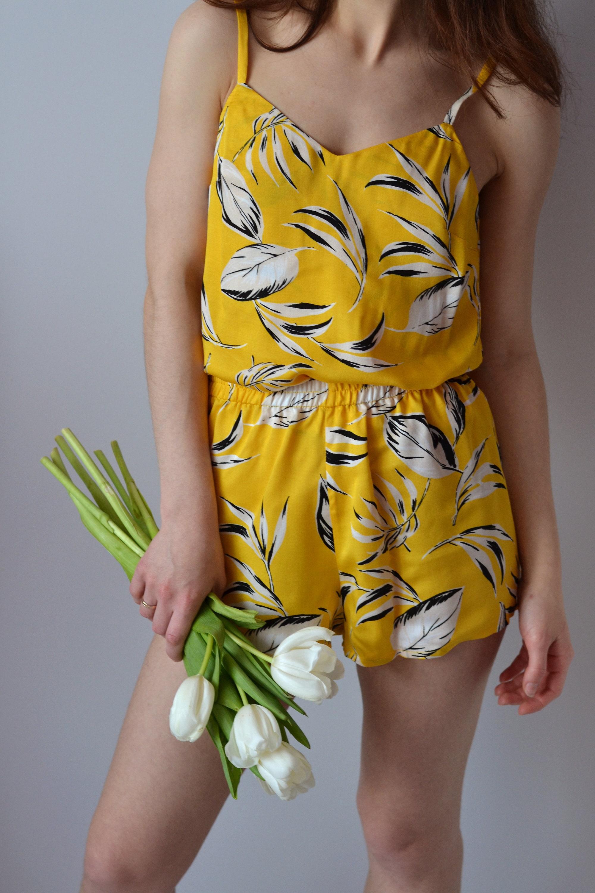 Womens Cotton Pajamas, Yellow Floral PJS for Summer - Etsy