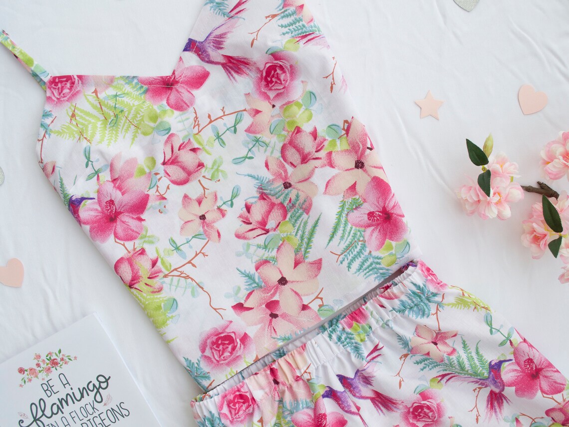 Cotton Pajama Set for Woman with Floral Print | Etsy