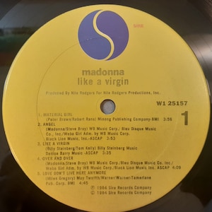 1984 Madonna Like A Virgin Record With Original Lyric Sheet Inner ...