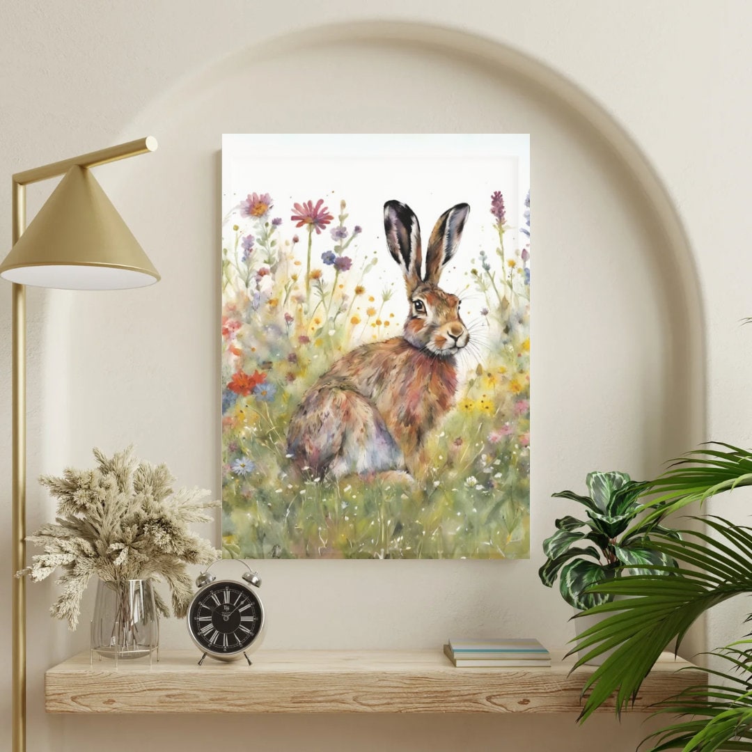 English Countryside Inspired Spring Hare Canvas Print, Rabbit Nature ...