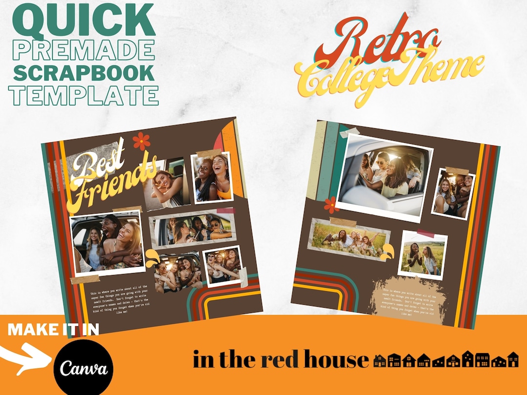 21 Page Quick Pre-made DIGITAL Scrapbook Template Retro College Style ...